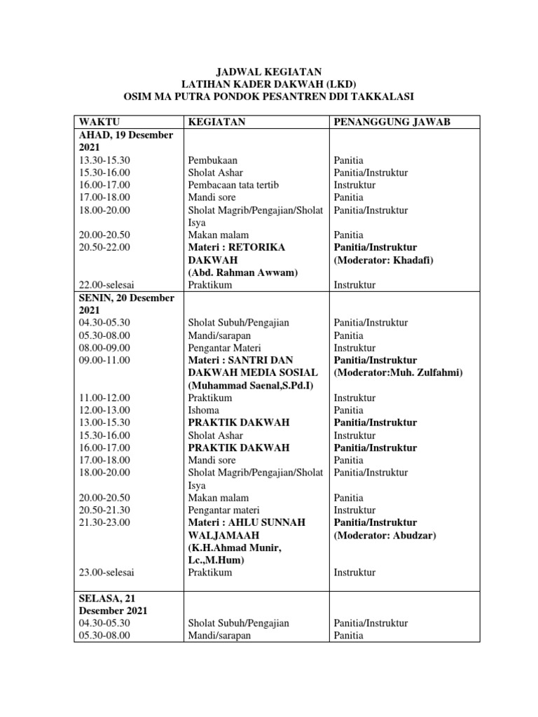 JADWAL KEGIATAN LKD MA Putra | PDF