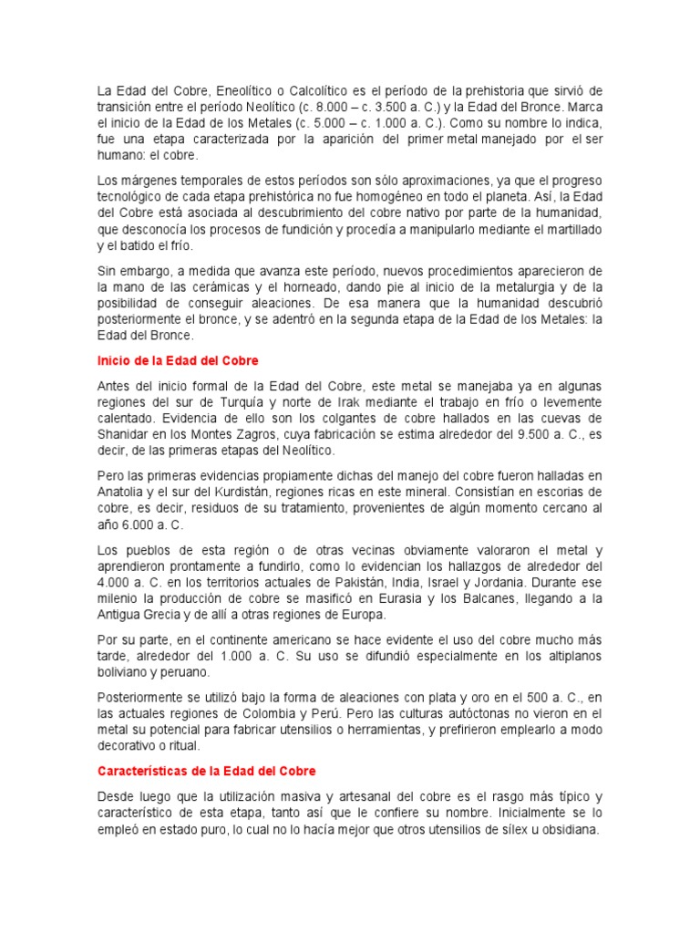 La Edad Del Cobre Pdf Cobre Bronce