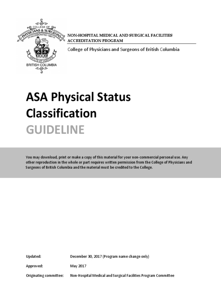 ASA Classification Guidelines for Anesthesia | PDF | Anesthesia | Surgery