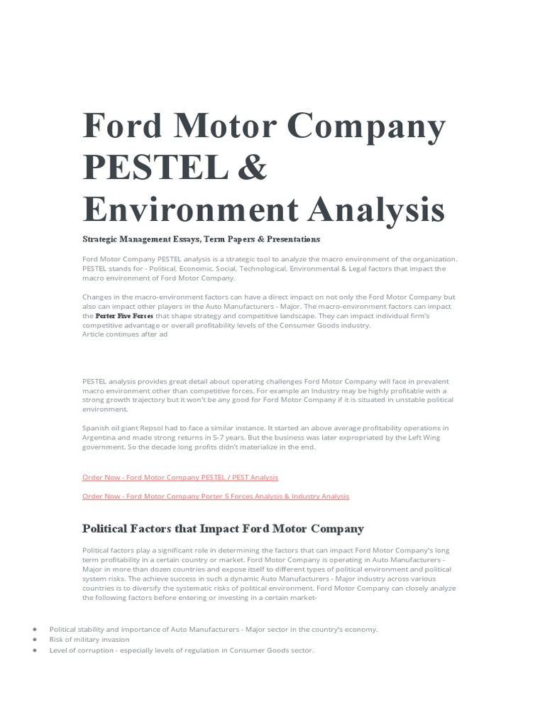 Ford Motor Company Pestel & Environment Analysis | PDF | Economic ...