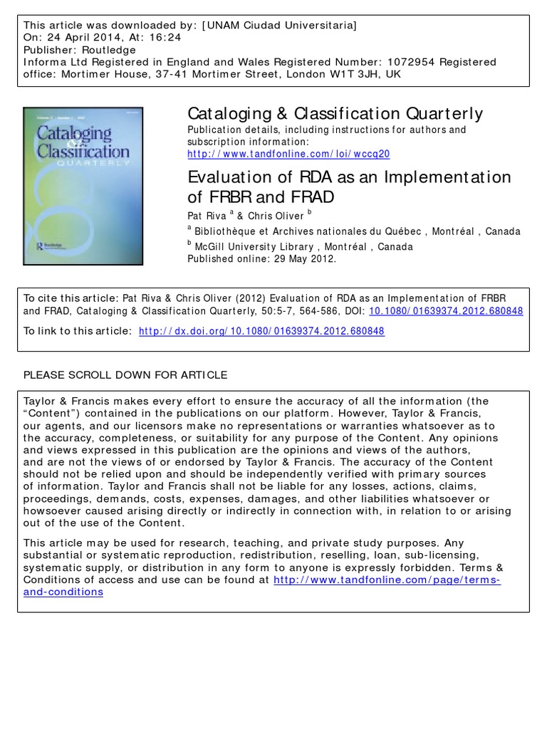 Cataloging & Classification Quarterly | PDF | Data Management | Library ...