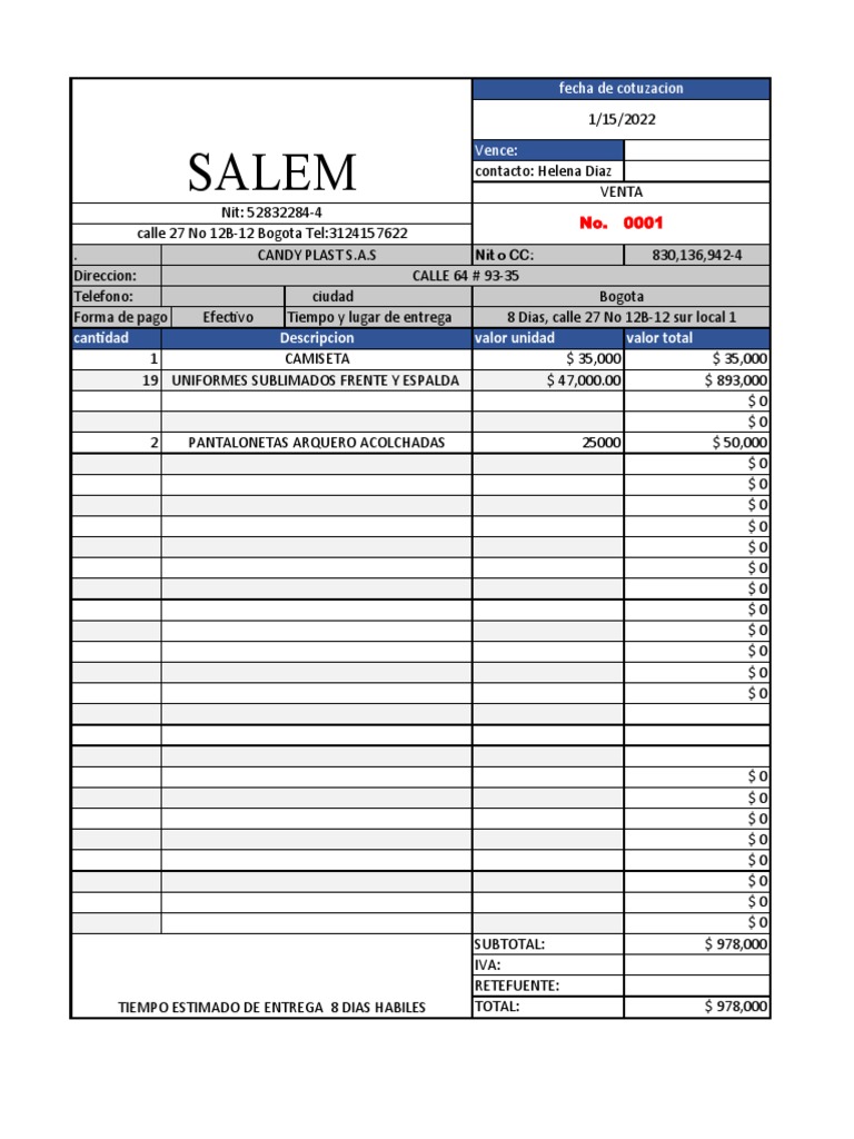 Factura Uniformes | PDF
