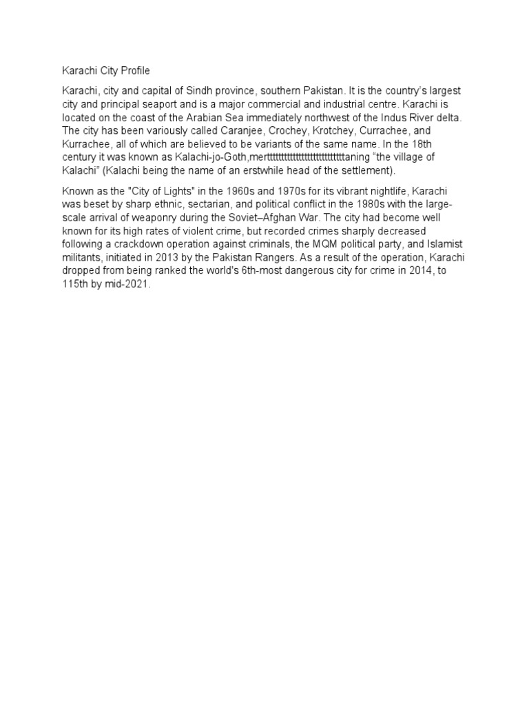 Karachi City Profile | PDF | Politics | History