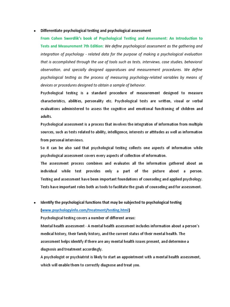 From Cohen Swerdlik's Book of Psychological Testing and Assessment: An ...