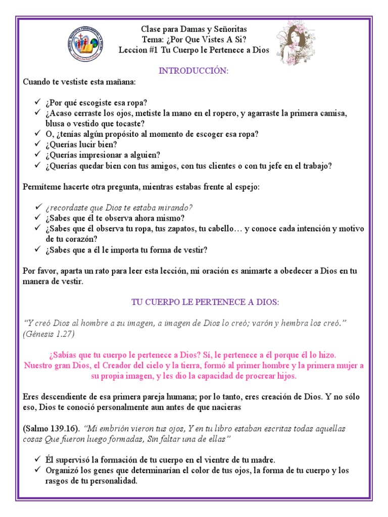 Leccion #1 Tu Cuerpo Le Pertenece A Dios | Descargar gratis PDF ...