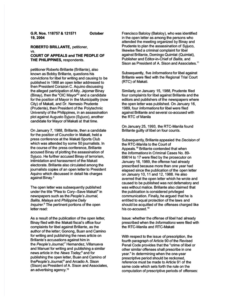 Legal Analysis of Libel Case | PDF | Statute Of Limitations | Criminal ...