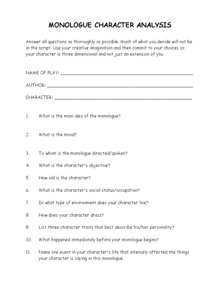 Monologue Character Analysis | PDF