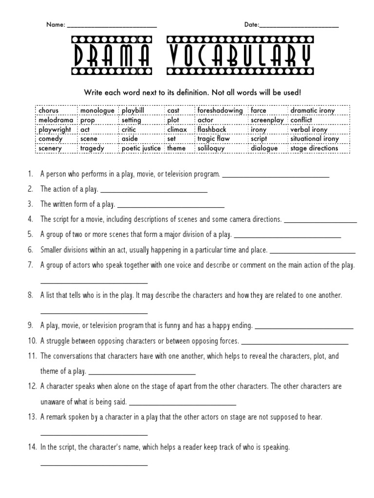 Enrique Cavazos - DramaVocabularyFillintheBlanksWorksheet-1 | PDF ...