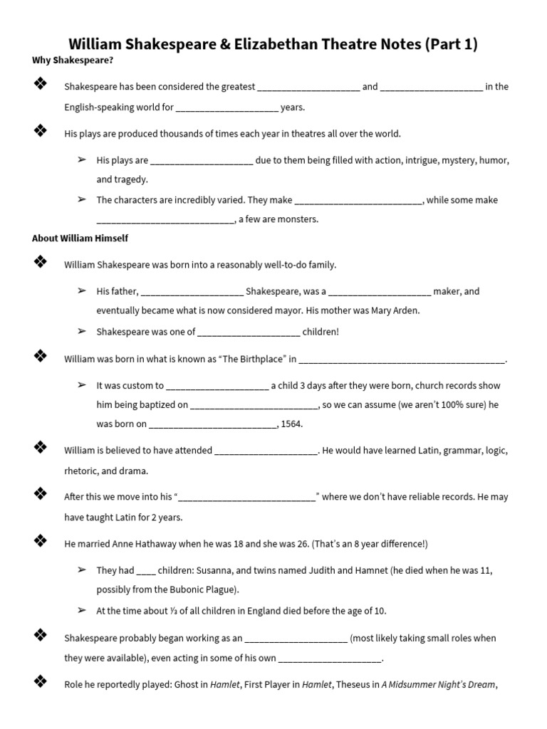 Enrique Cavazos - William Shakespeare Elizabethan Theatre Fill in The ...