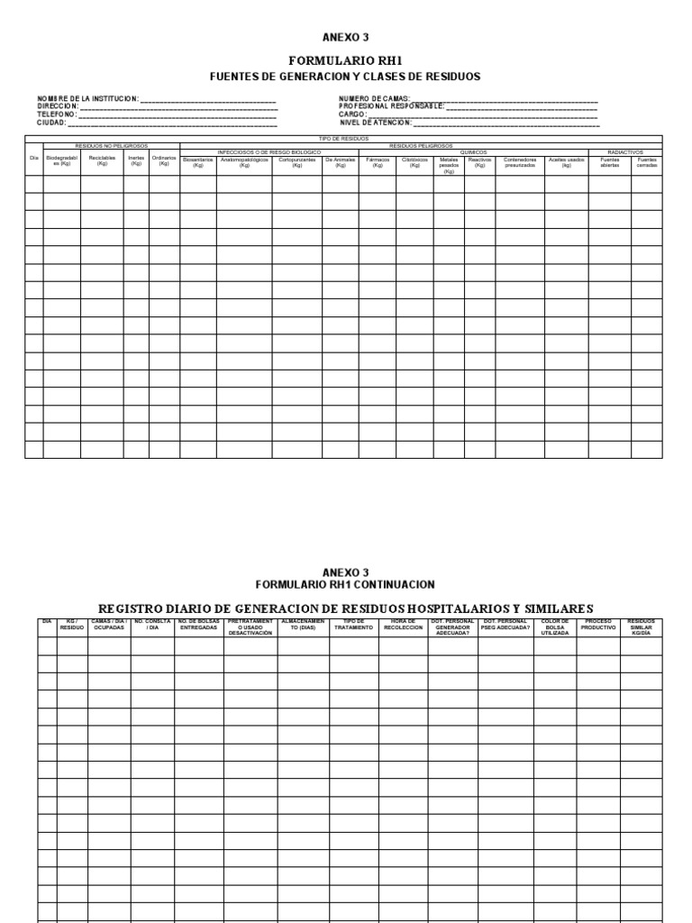 Formato RH1 Recoleccion Diaria | PDF | Residuos | Impacto humano en el ...