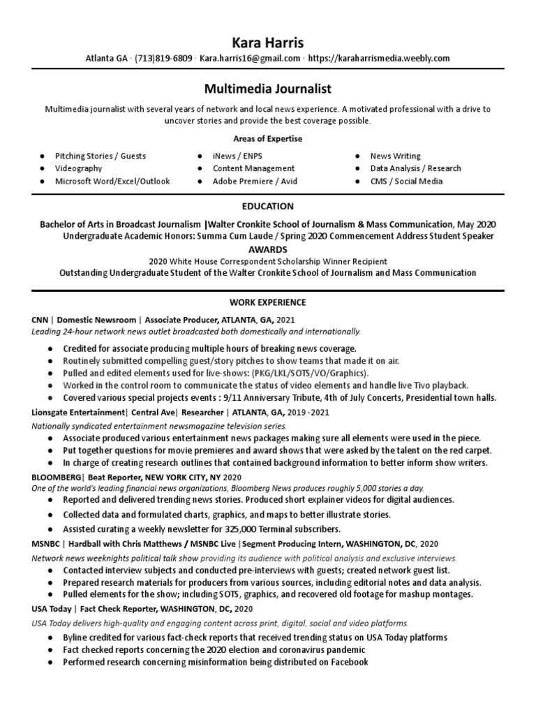 Kara Harris Updated Resume 2022 | PDF | News | Journalism