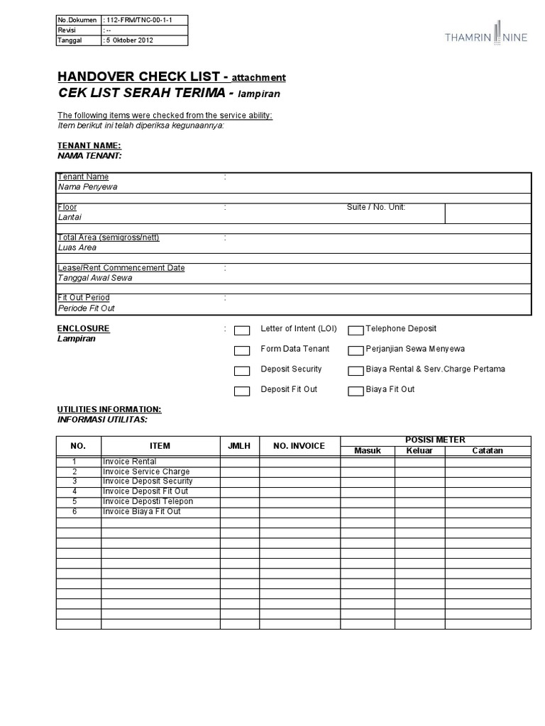 1.handover Check List | PDF