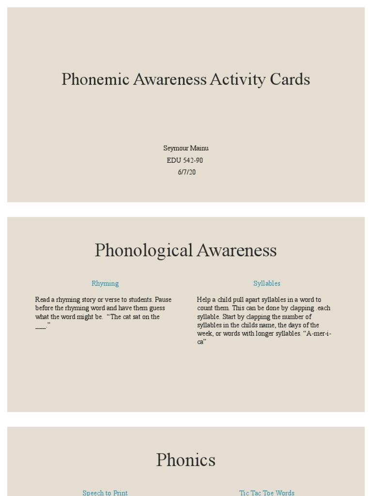 Phonemic Awareness Activity Cards | PDF | Syllable | Learning