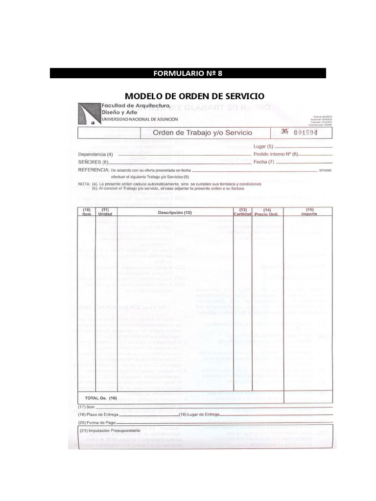 Formato Orden de Servicio | PDF