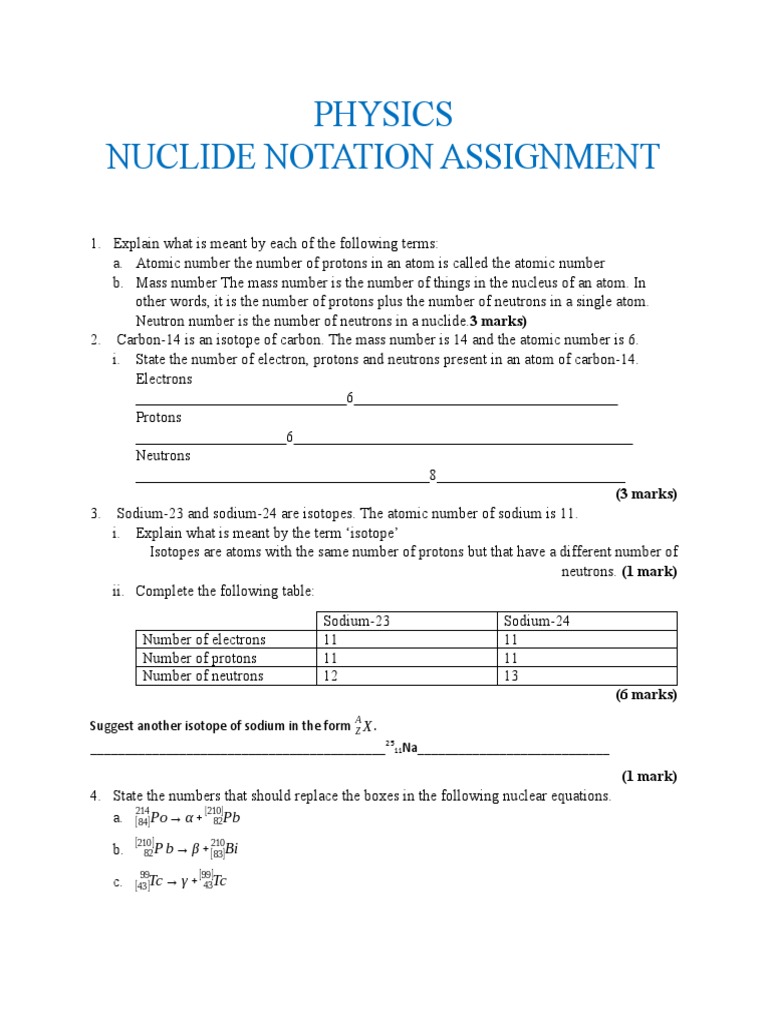Nuclide Notation Home Work Assignment | PDF