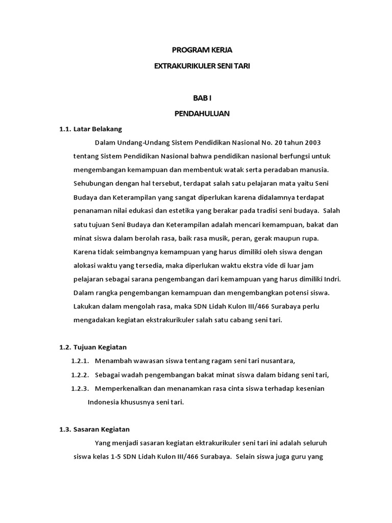 Program Kerja Ekskul Tari | PDF | Ilmu Sosial | Seni