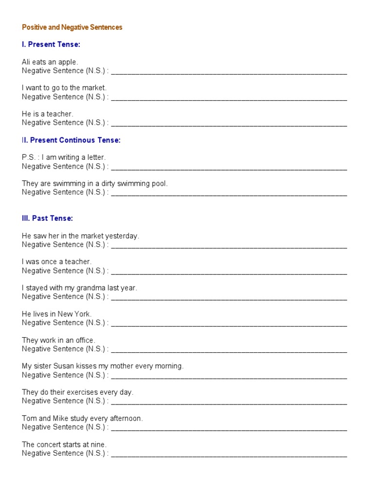 Positive and Negative Sentences Worksheet | PDF | Linguistics | Grammar