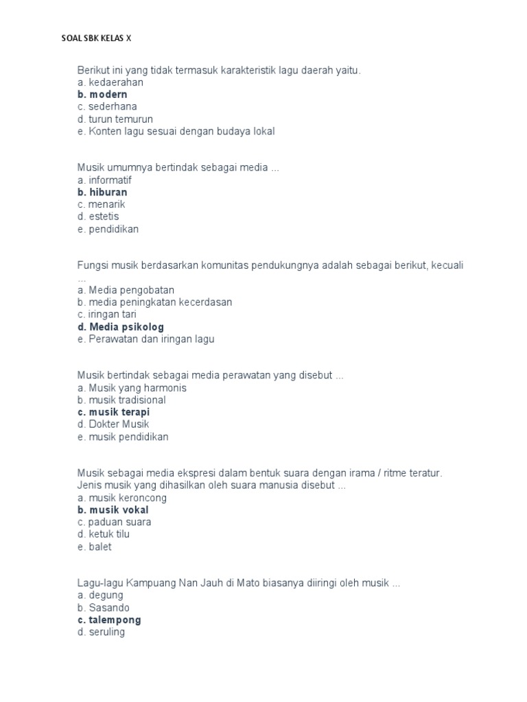 Soal SBK Kelas X | PDF | Seni