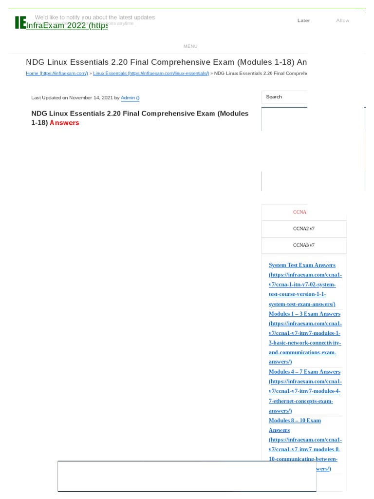 NDG Linux Essentials 2.20 Final Comprehensive Exam (Modules 1-18) Answers - InfraExam 2022 | PDF