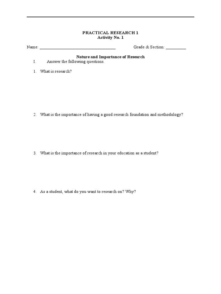 Practical Research 1 - Activity 1 | PDF | Career & Growth