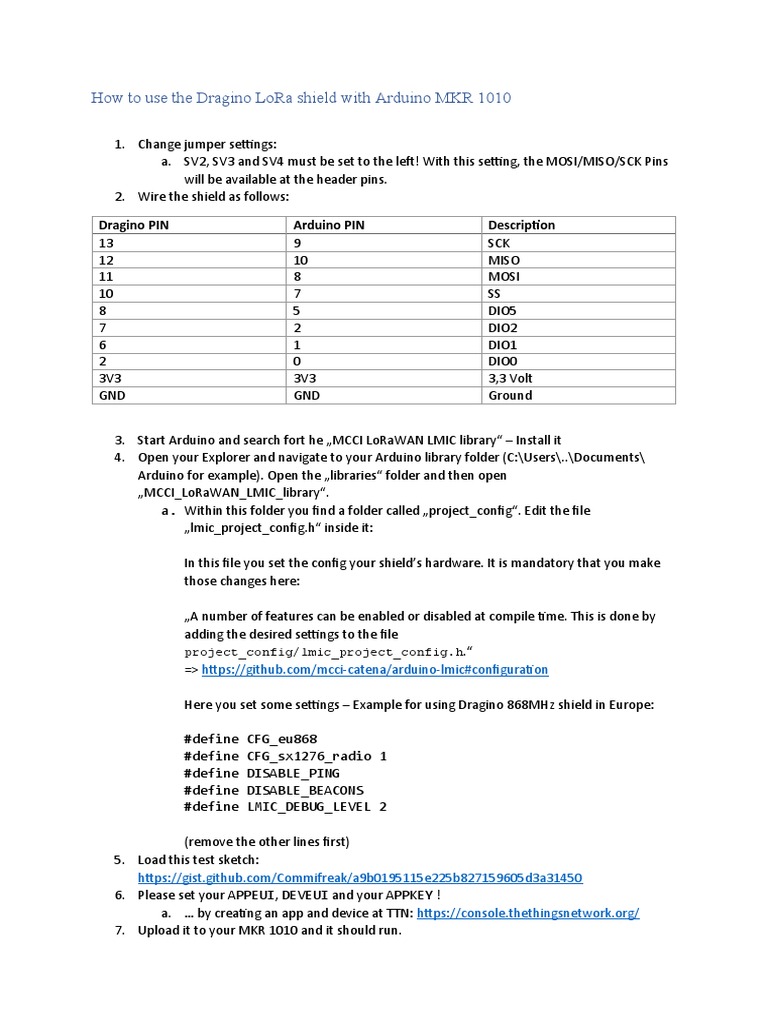 How To Use The Dragino Lora Shield With Arduino Mkr 1010 Pdf Arduino Software