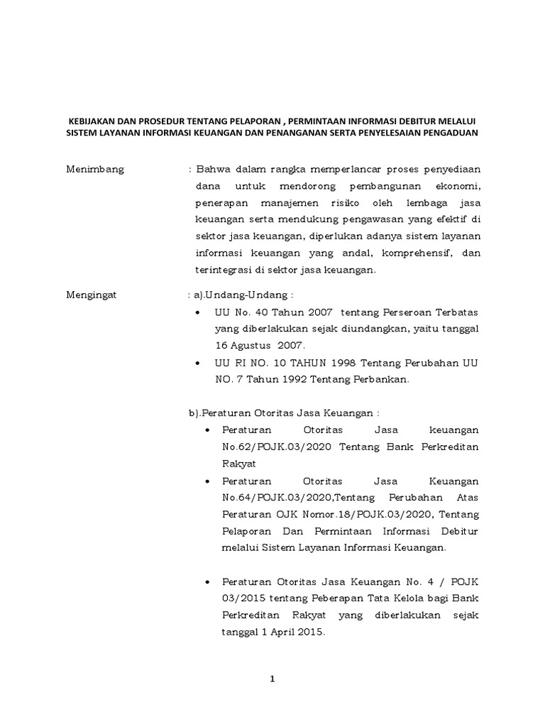 Prosedur Pelaporan Debitur BPR | PDF