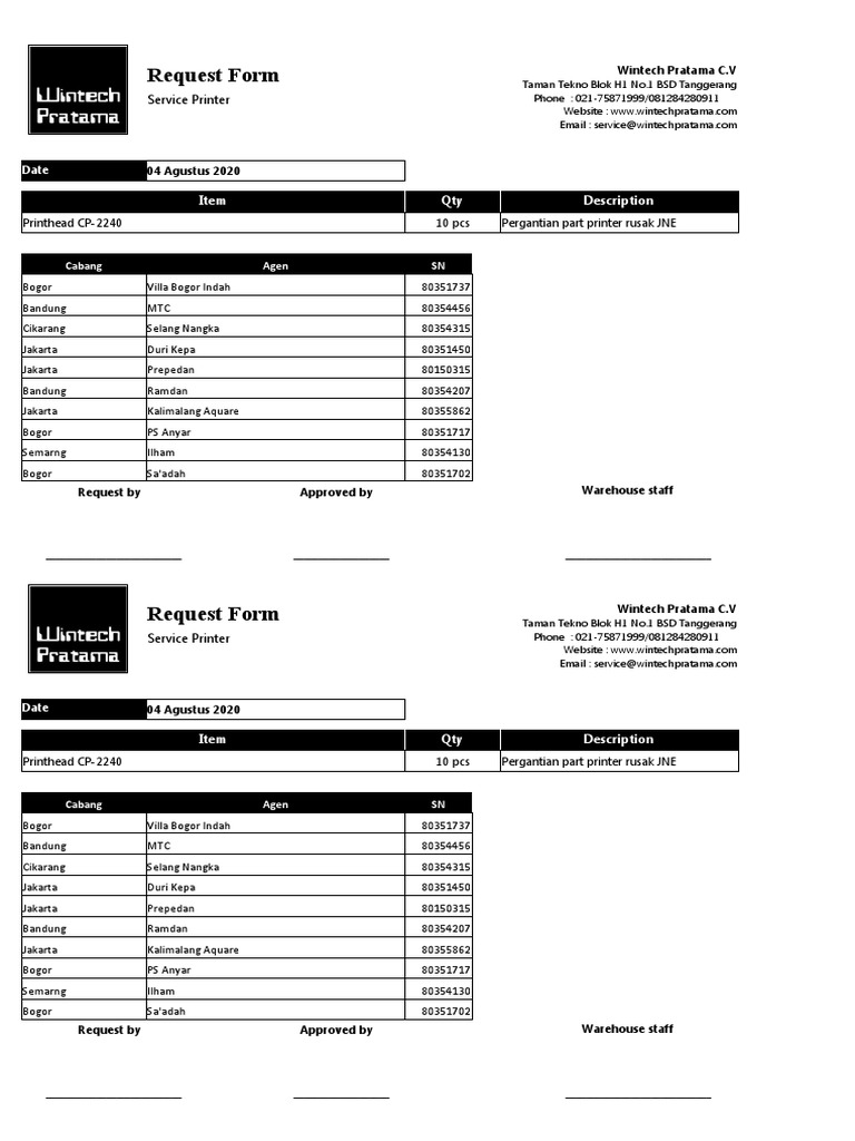 4.5.20 Request Form Service JNE | PDF