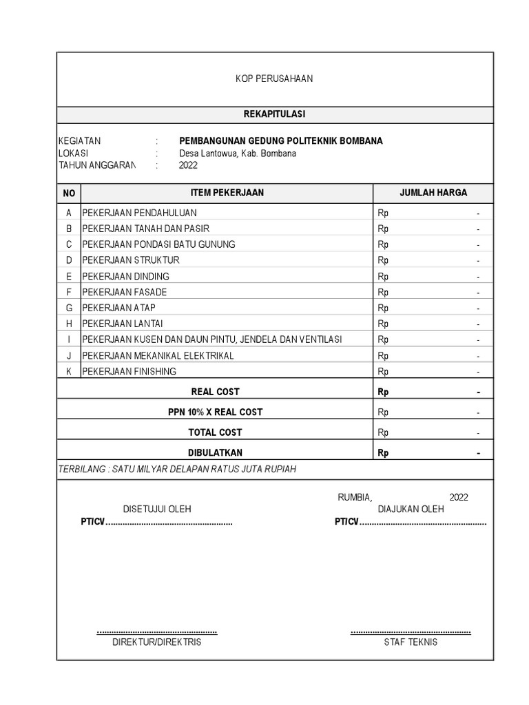 Boq Gedung Politeknik 2022 | PDF