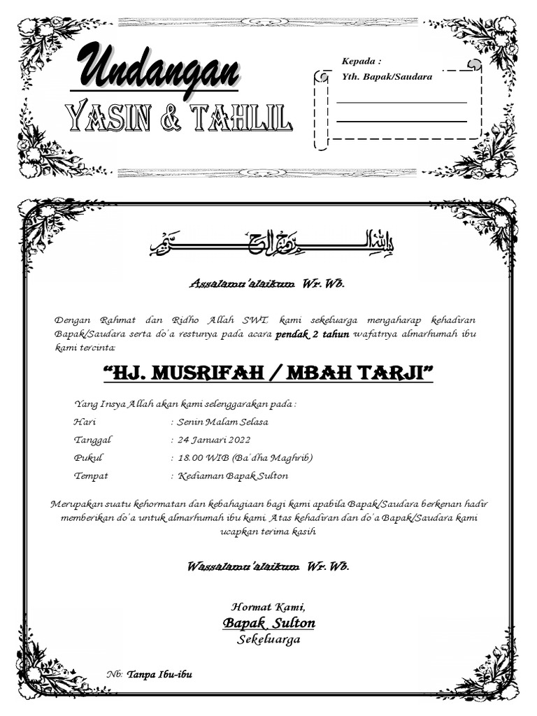 Format Undangan Tahlil Dan Yasin | PDF