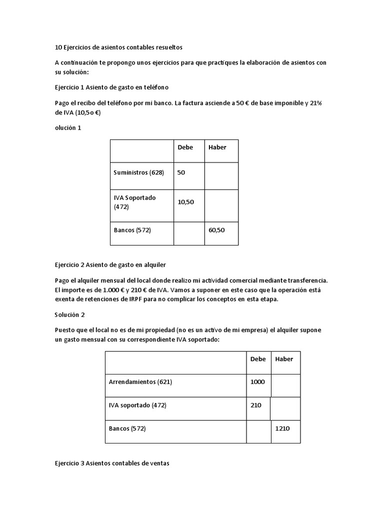 10 Ejercicios de Asientos Contables Resueltos-2 | PDF | Contabilidad | Business