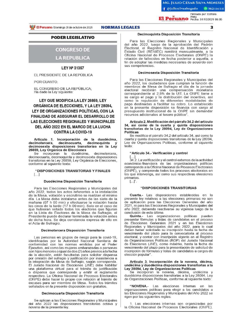 Ley 31357 | PDF