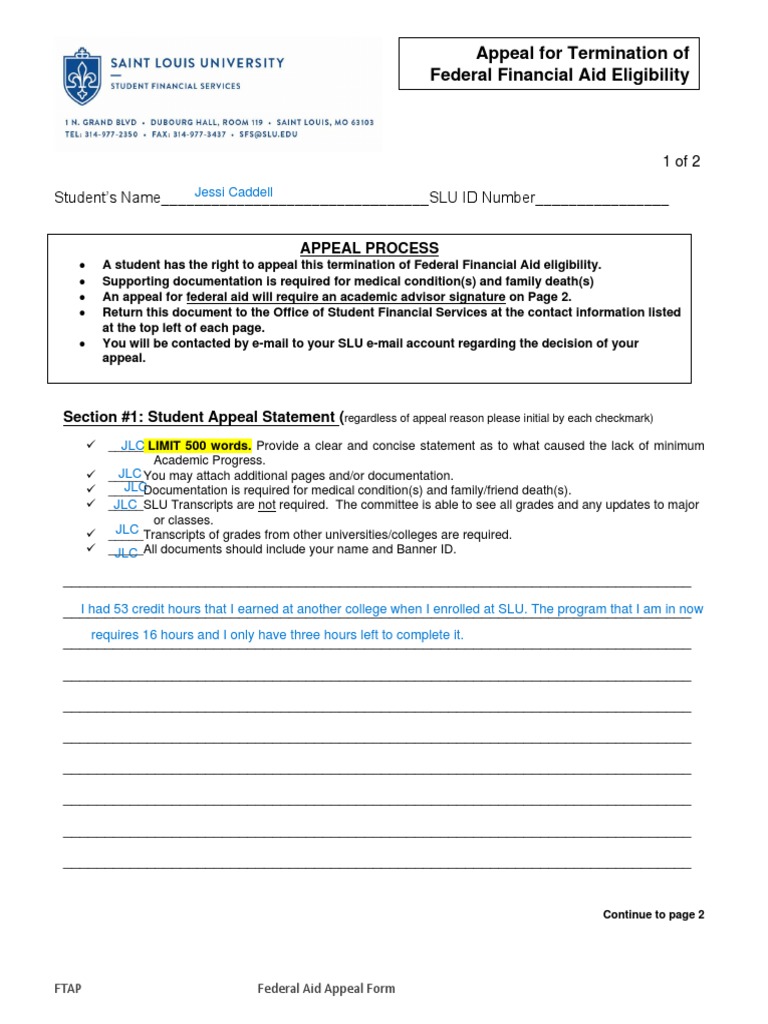 Federal Aid Appeal Form Instructions | PDF | Finance & Money Management