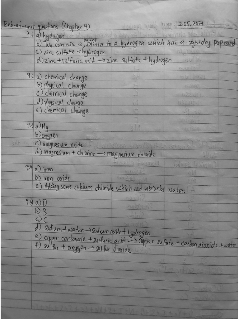 Science End-Of-Unit-Question Chapter 9 | PDF
