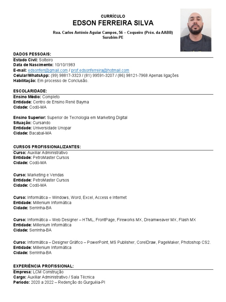 Curriculum Vitae - Edson Ferreira | PDF | Programas | Informática