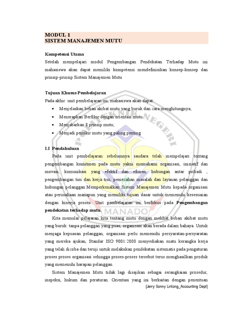 Modul1 - Sistem Manajemen Mutu | PDF