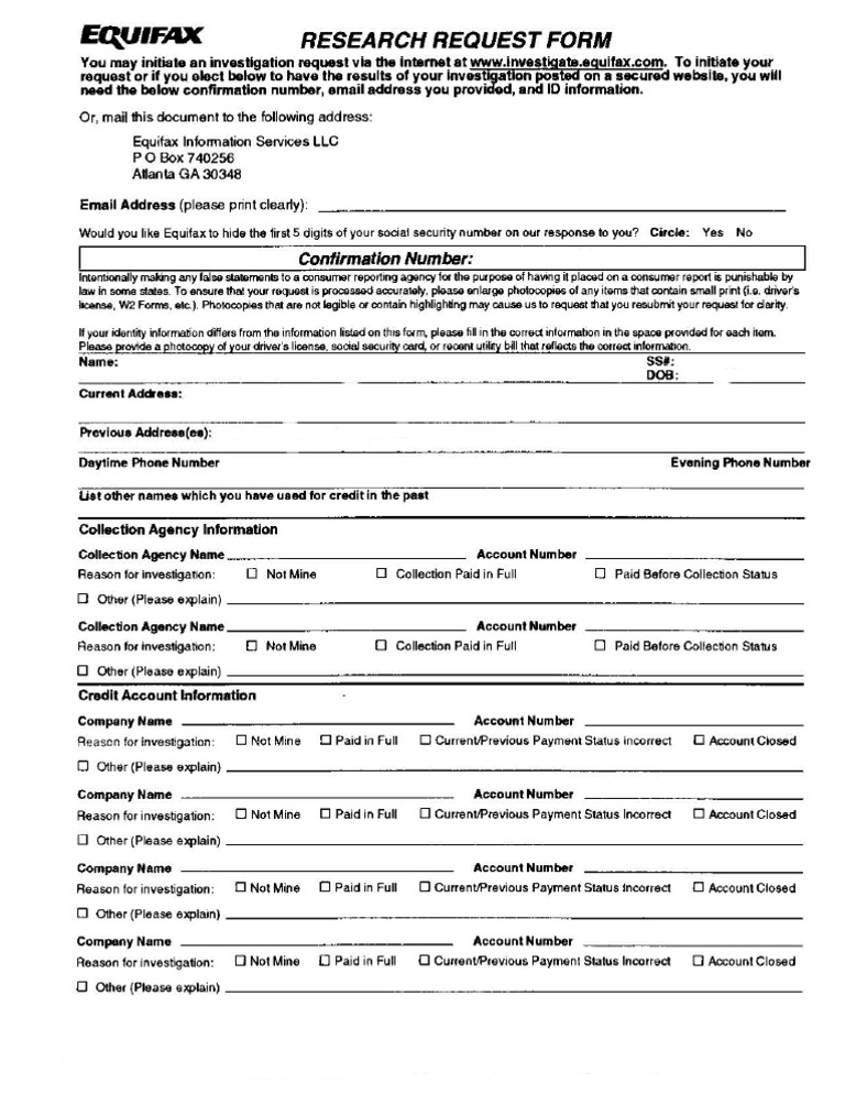 Equifax Research Request Form | PDF