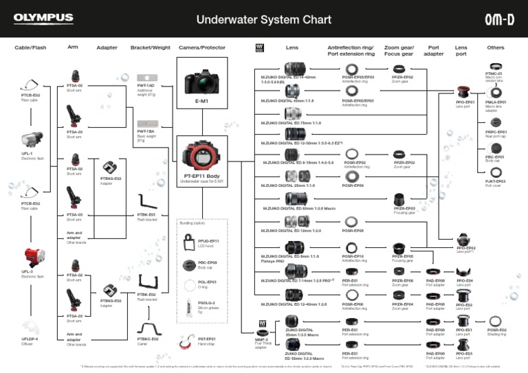 Olympus OM-D E-M1 PT-EP11 Underwater System Chart English | PDF | Macro Photography | Camera Lens
