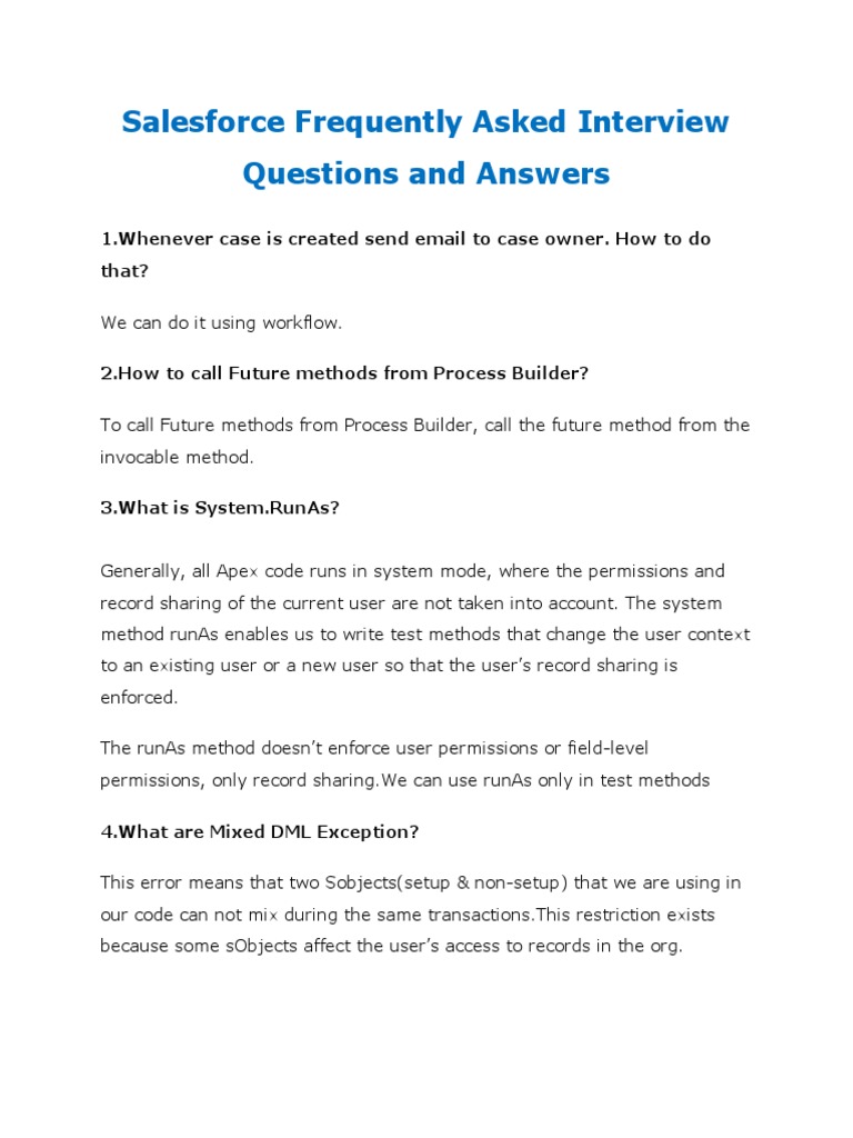 Salesforce Frequently Asked Interview Questions and Answers | PDF ...