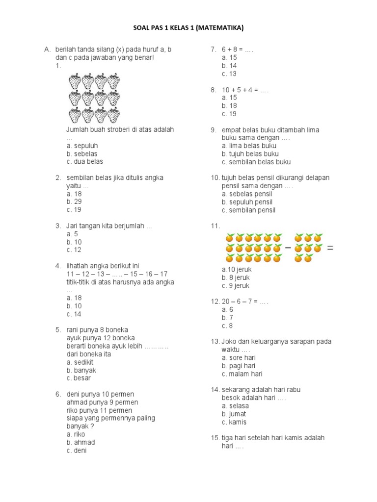 Soal Pas Kelas 1 Matematika | PDF