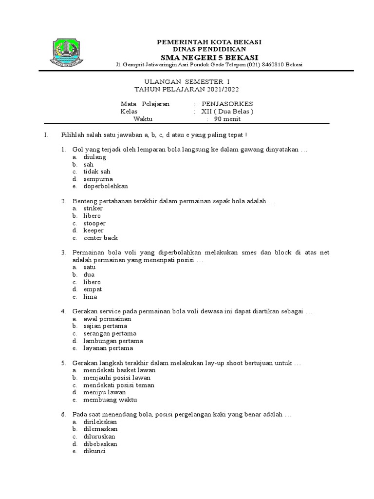 Soal Penjas 12 | PDF
