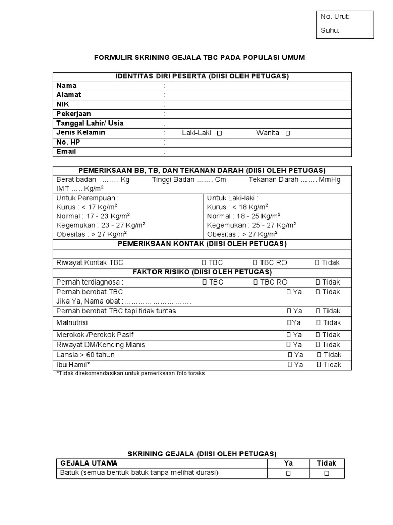 Formulir Skrining Gejala TBC | PDF