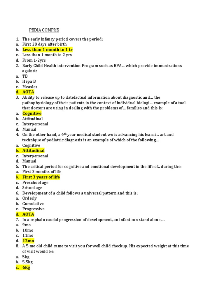 Pedia - Comprehensive Exam (Version 1) | PDF | Malnutrition | Immunology