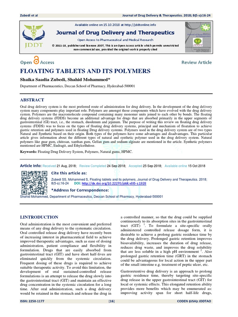 Floating Tablets and Its Polymers | PDF | Pharmaceutical Formulation ...