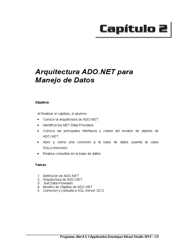 Capitulo 2 - Arquitectura ADO - C# | PDF | Active X Data Objects | Servidor SQL de Microsoft