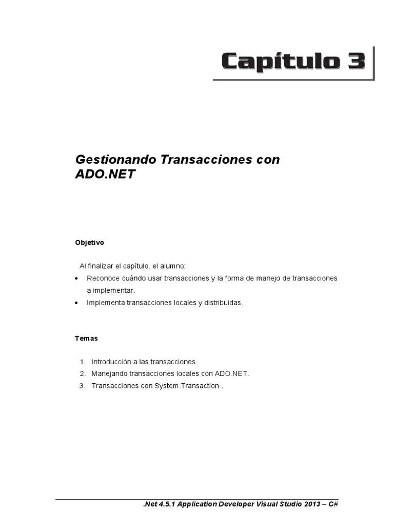 Capitulo 3 - Gestionando Transacciones ADO - Net - C# | PDF | Active X Data Objects | .NET Framework