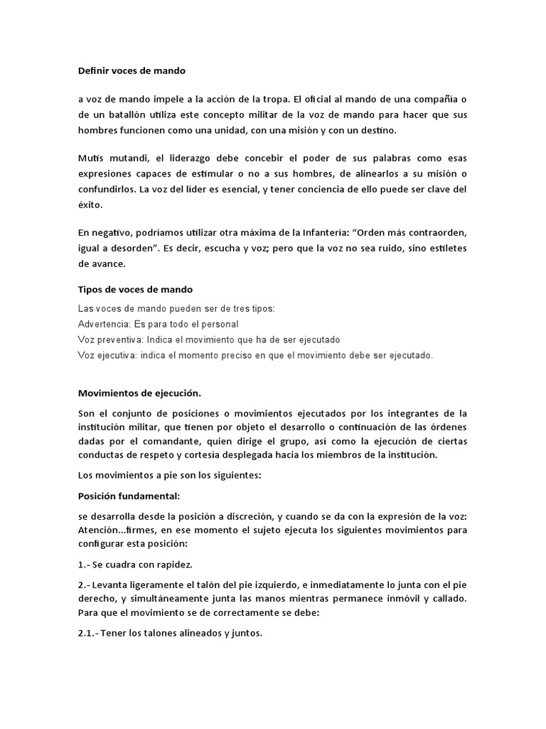Tipos de voces de mando militar | PDF | Pie | Mano