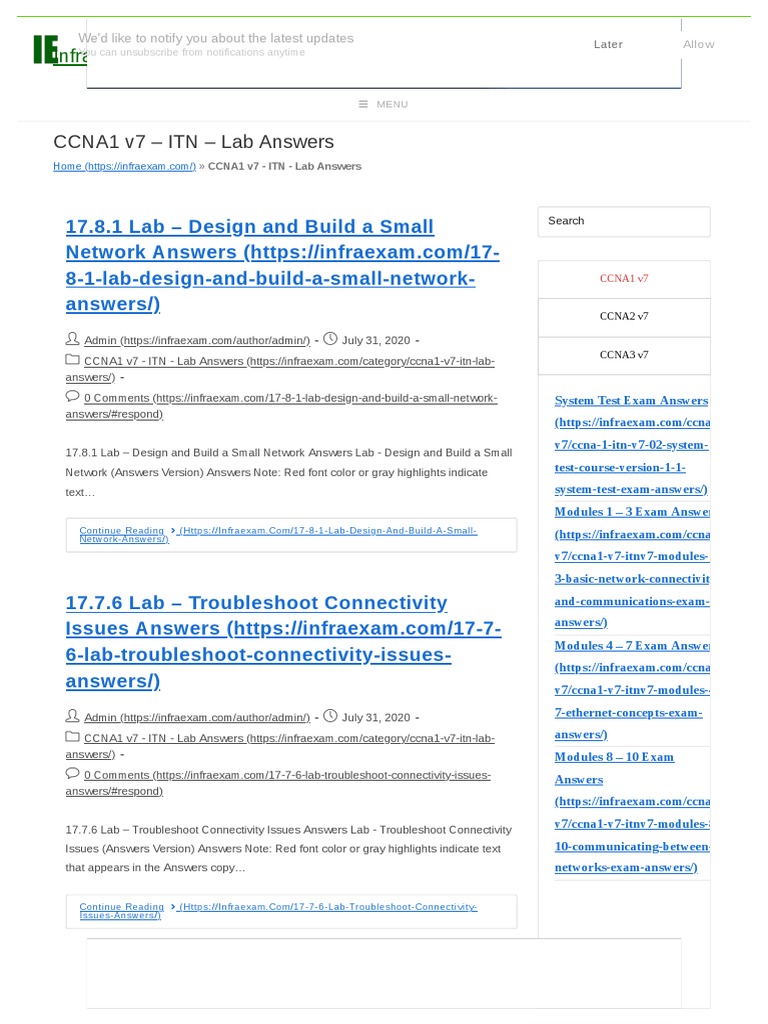 CCNA1 v7 - ITN - Lab Answers Archives - InfraExam 2022 | PDF | Computer Networking | Computing