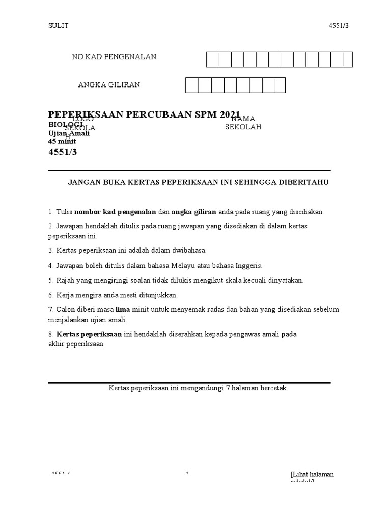 Ujian Amali Bio Trial Pahang Kuantan Skema 2021 Converted by Abcdpdf | PDF