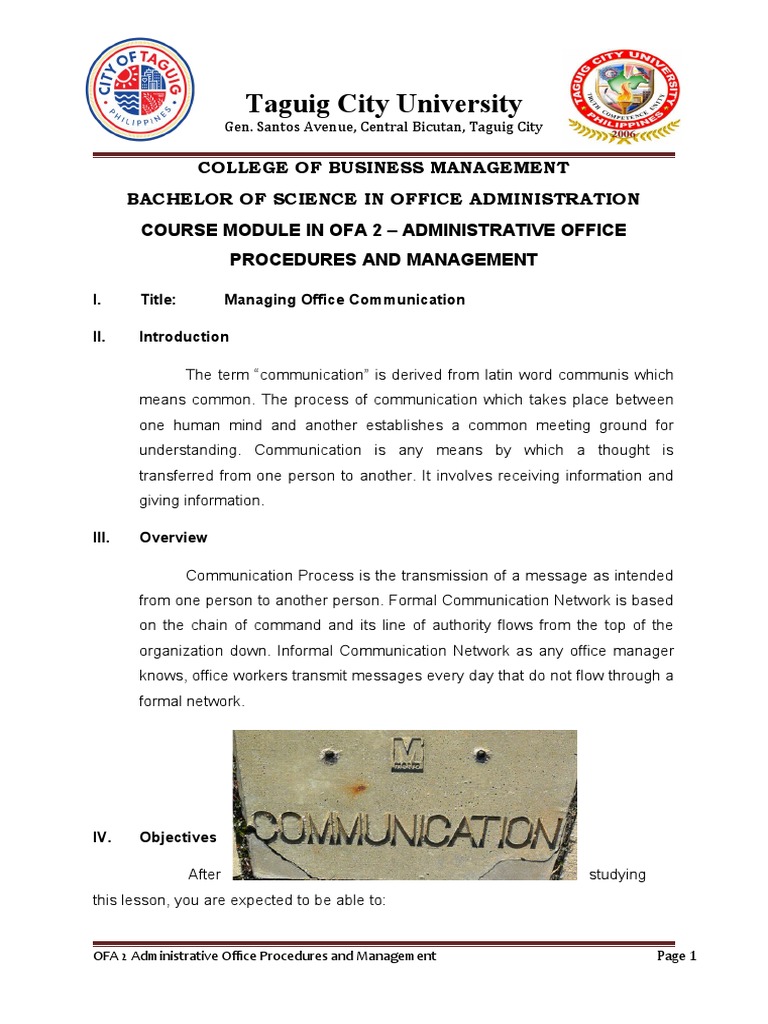 OFA 2 Module 2. Administrative Office Procedures and Management | PDF ...