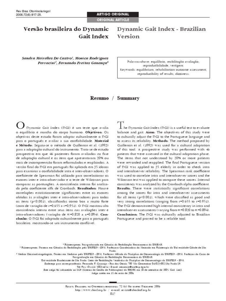 Avaliação de Marcha Na Doença de Parkinson - Dynamic Gait Index | PDF ...